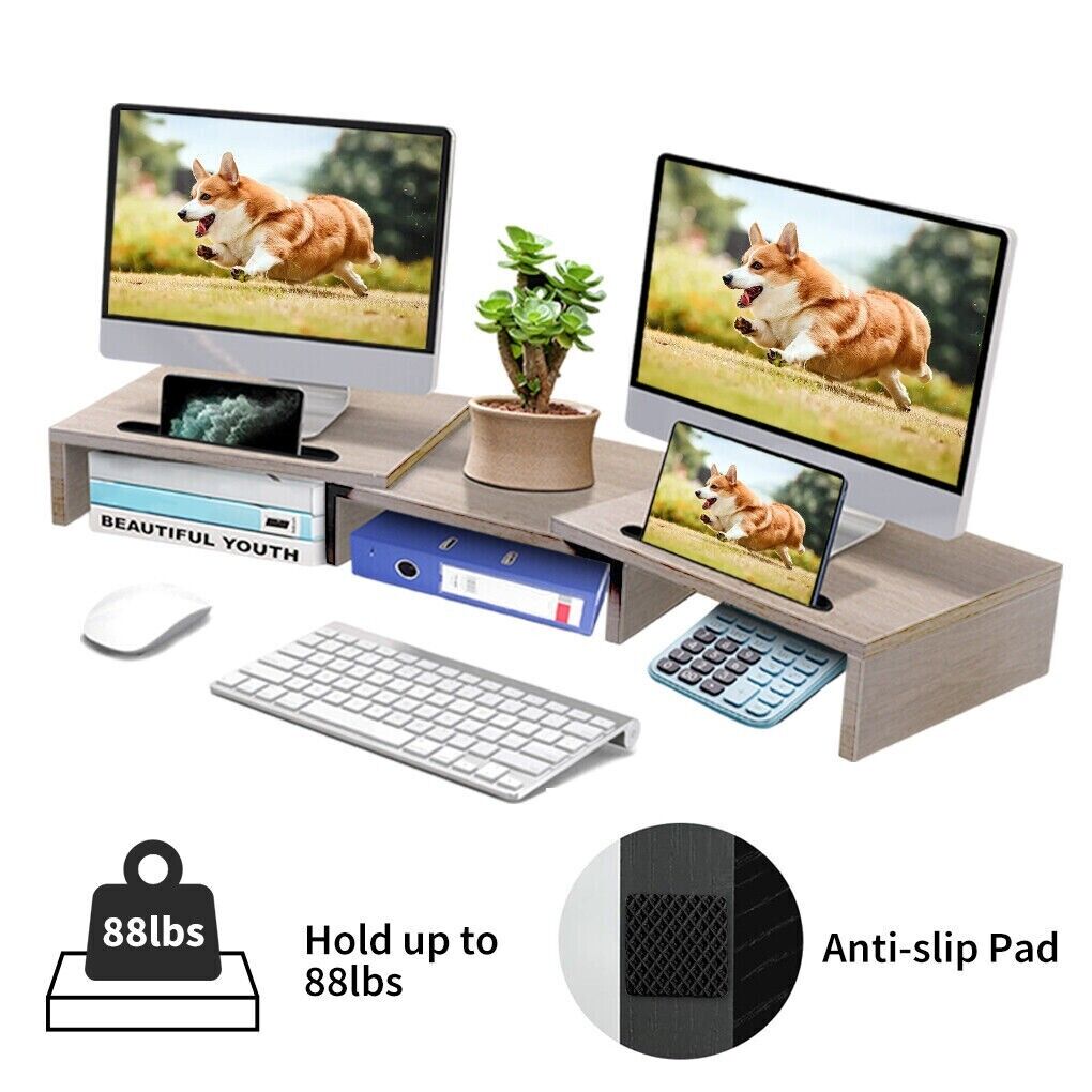 Dual Monitor Stand Riser Adjustable Length Angle Desktop Multi Screen ...