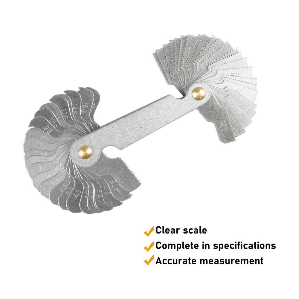 52 Blades Screw Gauge Thread Pitch Gage 60° Metric 55° Whit Worth Lock ...
