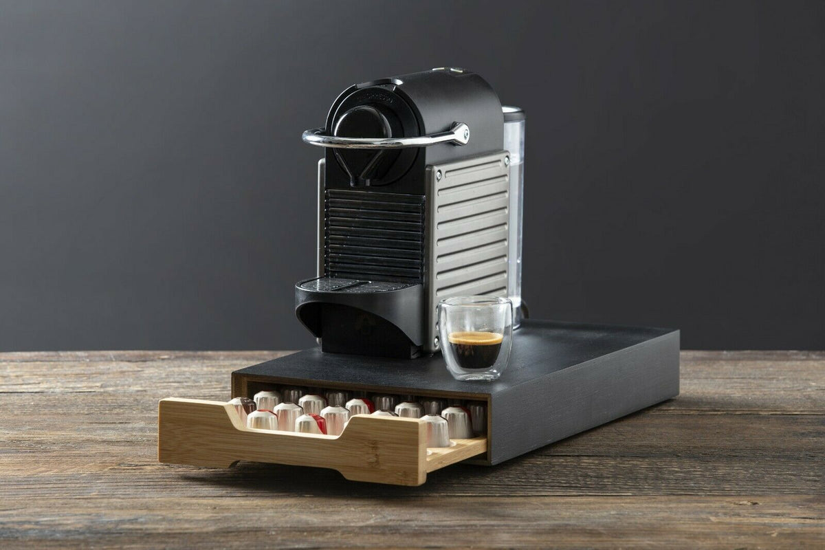 Leaf and Bean Bamboo Coffee Machine Board w/ Capsule Drawer Capsules S ...