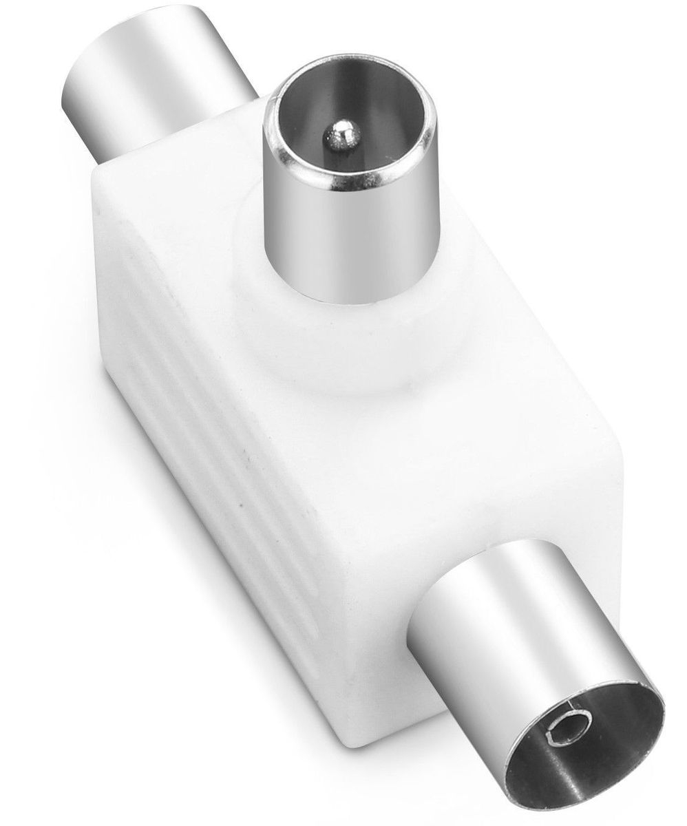 PAL TV Antenna Splitter Double Adaptor 1 Male Plug to 2 Female Sockets ...