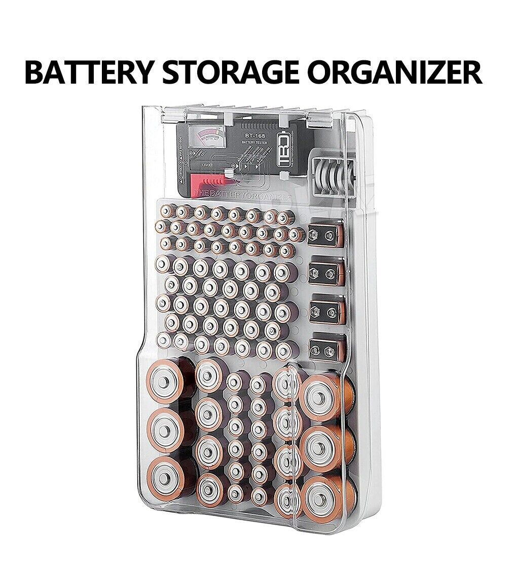 Battery Organiser Storage Holder with Tester - Battery Caddy Rack Case ...