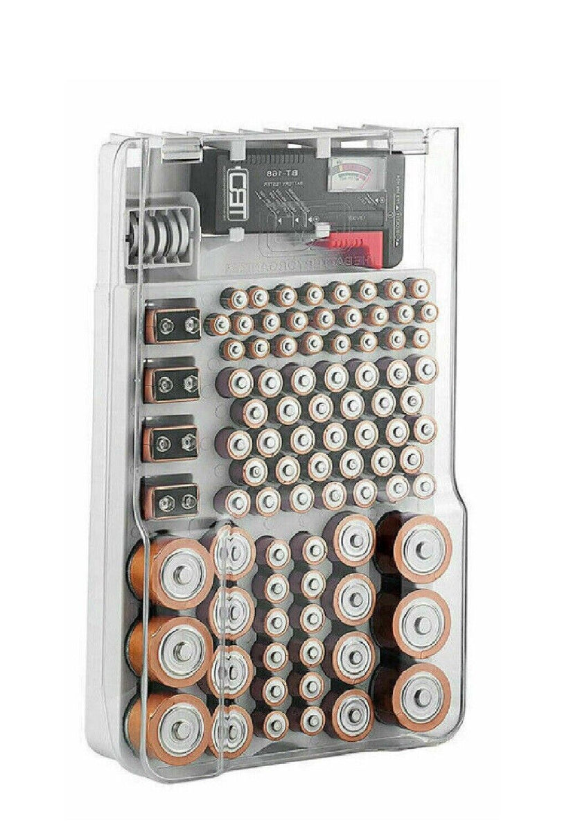Battery Organiser Storage Holder with Tester - Battery Caddy Rack Case ...